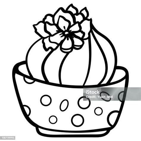 그릇에 크림 케이크 과자 케이크 디저트 색칠 하기 페이지 색칠 공부 윤곽선 벡터 벡터 일러스트레이션 0명에 대한 스톡 벡터 아트 및 기타 이미지 Istock