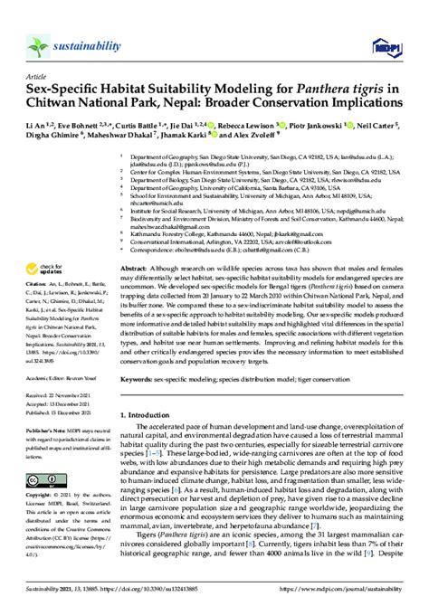 Pdf Sex Specific Habitat Modeling Of Bengal Tigers In Nepal Pdf Sex Specific Habitat Modeling Of Bengal Tigers In Nepal