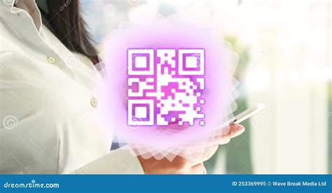 Animation Of Shapes And Qr Code Over Asian Woman Using Smartphone Stock Video Video Of Global
