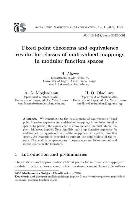 Pdf Fixed Point Theorems And Equivalence Results For Classes Of