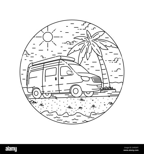 Camper Van Logo Happy Camper Holiday Beach Design Template Vector And