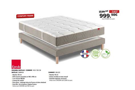 Promo Ensemble Matelas Sommier 140 X 190 Cm Epeda Chez Gitem