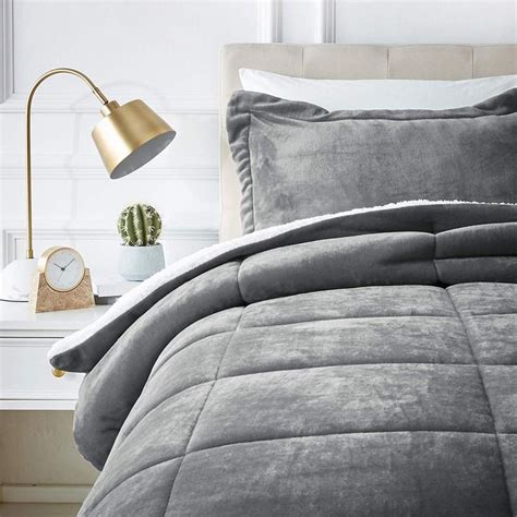 Amazon Basics Ultra Soft Micromink Sherpa Comforter Bed Set Charcoal