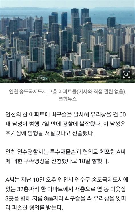 얼마나 날아가나 궁금해서”아파트에 쇠구슬 쏜 60대의 범행 이유 인스티즈instiz 인티포털 카테고리