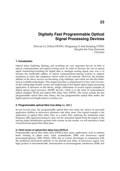 Pdf Digitally Fast Programmable Optical Signal Processing Devices