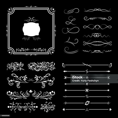 빅토리아 캘리그래픽 소용돌이의 큰 세트 결혼식 초대장 벡터 프레임 요소입니다 빈티지 장식품 인사말 카드 로얄 럭셔리 초대장 인증서 소형 장식품에 대한 스톡 벡터 아트 및