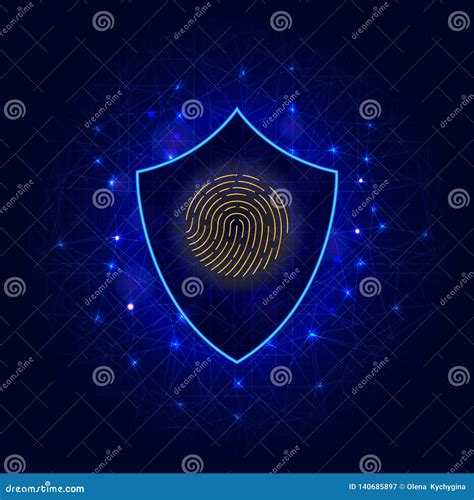 Shield With Fingerprint Scan On Abstract Polygonal Background Digital Data Protection Concept