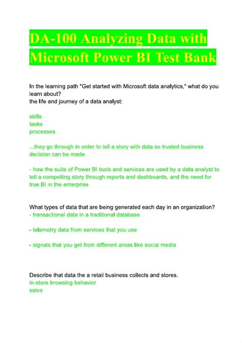 Da 100 Analyzing Data With Microsoft Power Bi Test Bank Questions