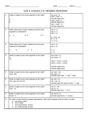Practice Worksheet On Variables For Unit Lessons Course Hero