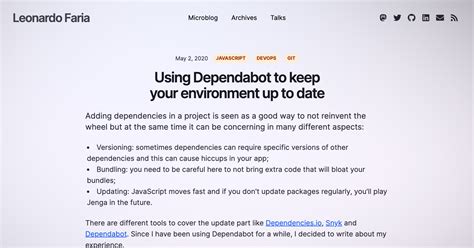 Using Dependabot To Keep Your Environment Up To Date · Leonardo Faria