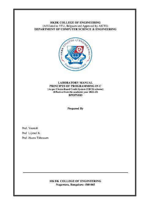 BPOPS P Laboratory Manual Principles Of Programming In C Studocu