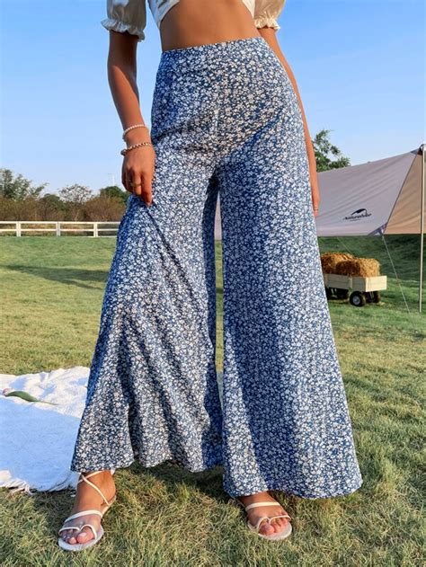 SHEIN WYWH Ditsy Floral Print High Waist Wide Leg Pants SHEIN