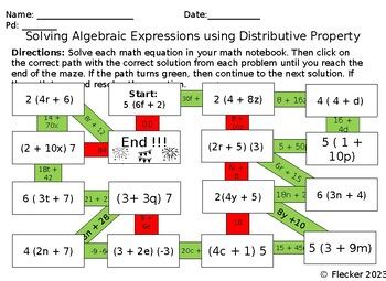 Solving Algebraic Equations Using The Distributive Property Digital Hardcopy