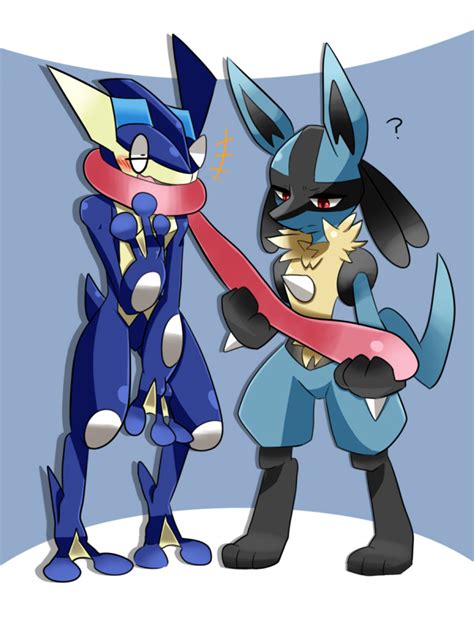 Safebooru Blush Frog Greninja Holding Long Tongue Lucario Pokemon