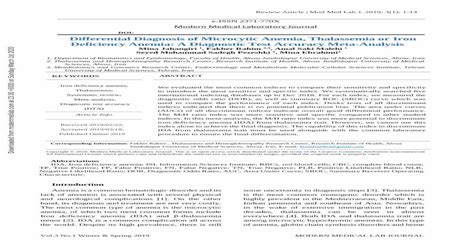 Differential Diagnosis Of Microcytic Anemia … Article