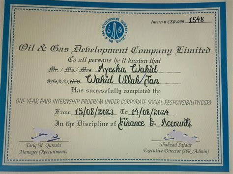 Ayesha Wahid On Linkedin Internship Ogdcl Learning Careergrowth