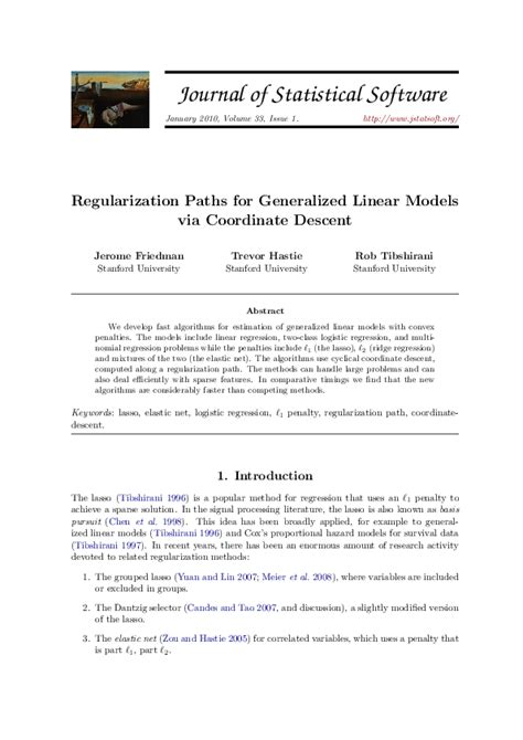 pdf regularization paths for generalized linear models via coordinate