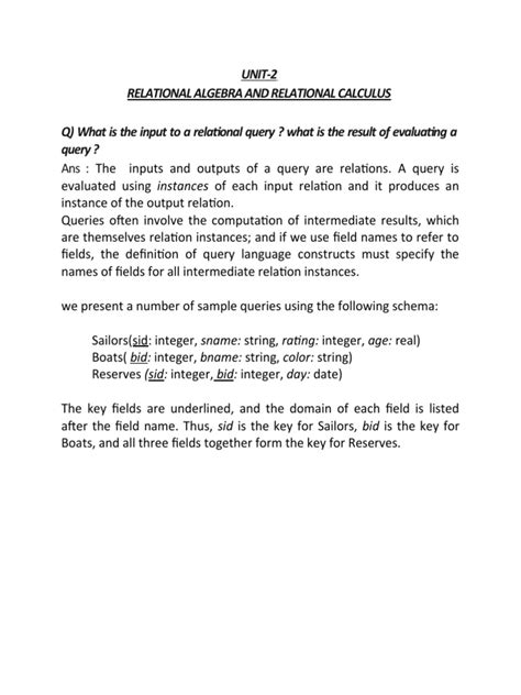 Dbms Unit 2 Notes Full Pdf Relational Model Relational Database