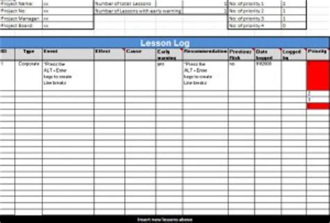 Prince2 Lessons Learned Excel Template