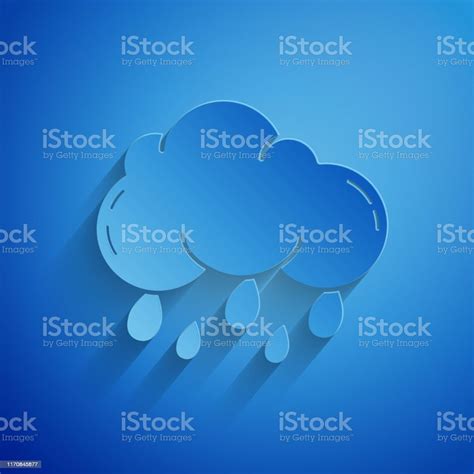 剪紙雲與雨圖示隔離在藍色背景雨雲降水與雨滴紙藝術風格向量插圖向量圖形及更多夏天圖片 夏天 多雲 大自然 Istock