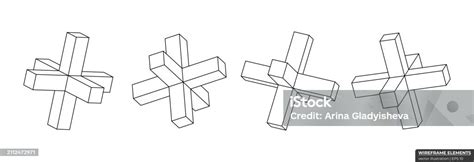 다른 측면에서 와이어프레임 십자선 세트입니다 로우폴리 3d 다각형 도형 모음입니다 크로스 그리드 기하학 벡터 일러스트 레이 션 3차원 형태에 대한 스톡 벡터 아트 및 기타