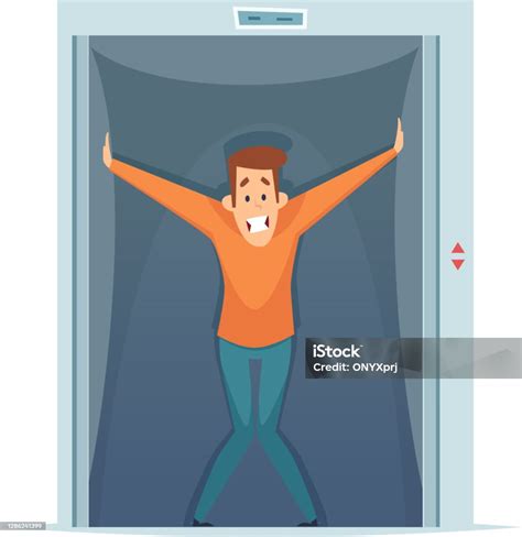 밀실 공포증 엘리베이터에서 무서운 남자 제한된 공간의 두려움 정신 공포증 벡터 일러스트레이션 엘리베이터에 대한 스톡 벡터 아트