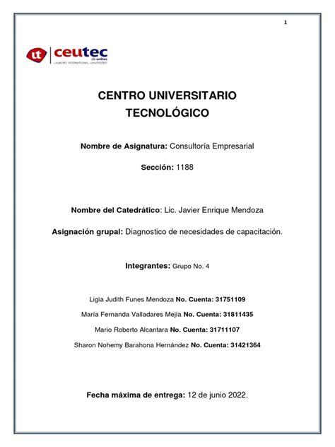 Tarea Diagnostico De Necesidades De Capacitacion Grupo No4 Pdf