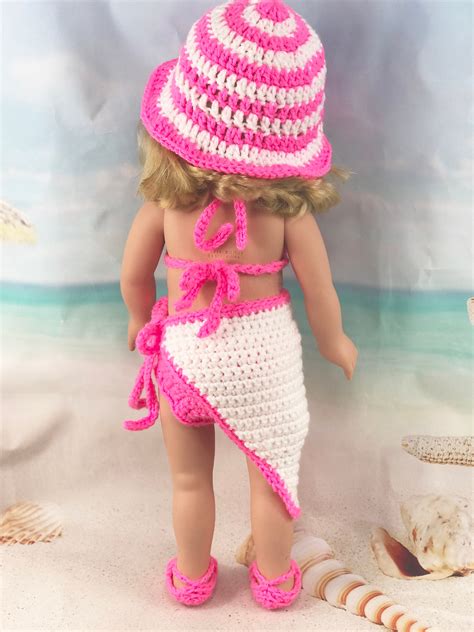 18 Doll Swimwear Crochet Pdf Pattern Doll Sunhat Sarong Sandals
