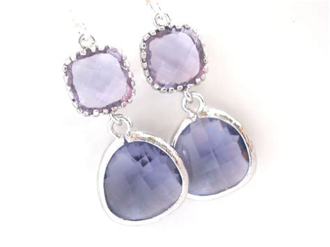 Purple Earrings Silver Lavender Earrings Glass Purple Etsy