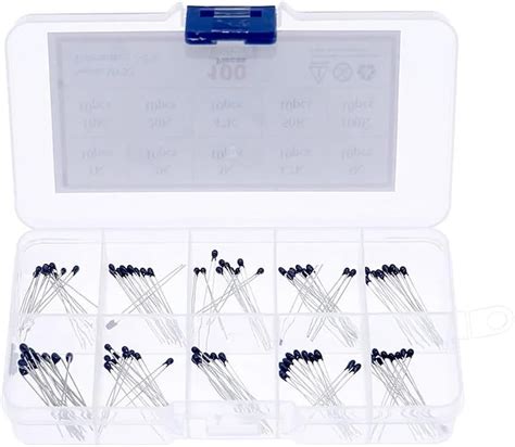 Ipudis 100pcs Box 10 Values Thermistor Thermal Resistor Kit Ntc Mf52at Resistors Set