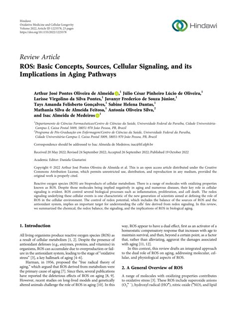 Pdf Ros Basic Concepts Sources Cellular Signaling And Its Implications In Aging Pathways