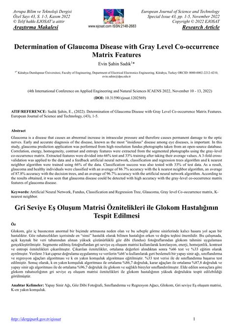 Pdf Determination Of Glaucoma Disease With Gray Level Co Occurrence Matrix Featuresgri Seviye