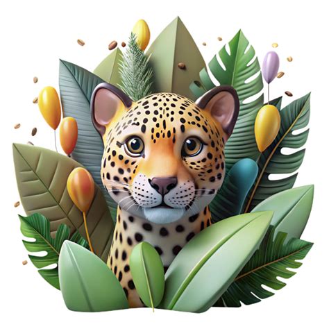 Extraordinary Contemporary Jaguar Cub Hiding In Dense Jungle Cutout
