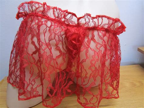 Lace Attached Skirt Over Satin String Thong W Large Etsy
