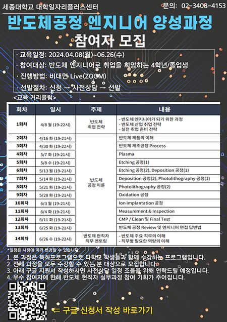 세종대 대학일자리플러스센터 ‘2024년 상반기 반도체 공정 엔지니어 양성과정 프로그램 운영 Life And Learning