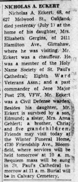 Nicholas A Eckert 1896 1964 Find A Grave Memorial