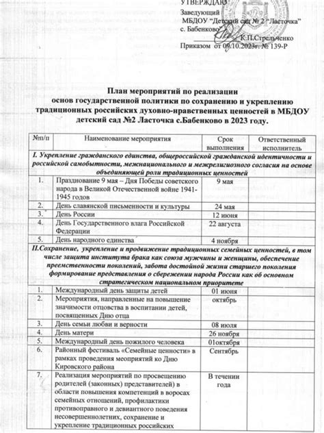 План мероприятий по сохранению духовно нравственных ценностей в МБДОУ детский сад №2 Ласточка с