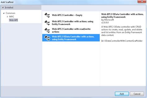 Scaffolding The Web Api Odata Controller In Visual Studio