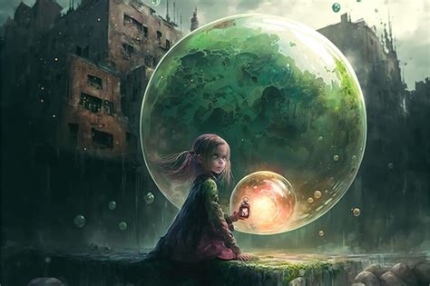 Premium Photo Girl With Magic Bubbles Fabulous Fantasy Illustration