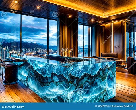 Fancy Bar With View Of City In The Background At Night Generative Ai