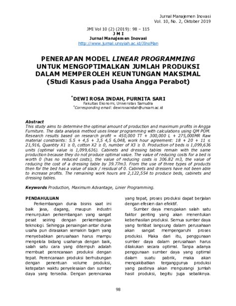 Pdf Penerapan Model Linear Programming Untuk Mengoptimalkan Jumlah