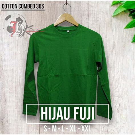 Jual KAOS POLOS COTTON COMBED 30S LENGAN PANJANG HIJAU FUJI Shopee