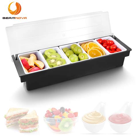 BEAMNOVA Chilled Condiment Server With Lid 5 Compartment Dip Cooler
