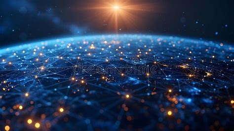 Advancing Digital Technology Global Quantum Computing Network On Dark Blue Background Concept
