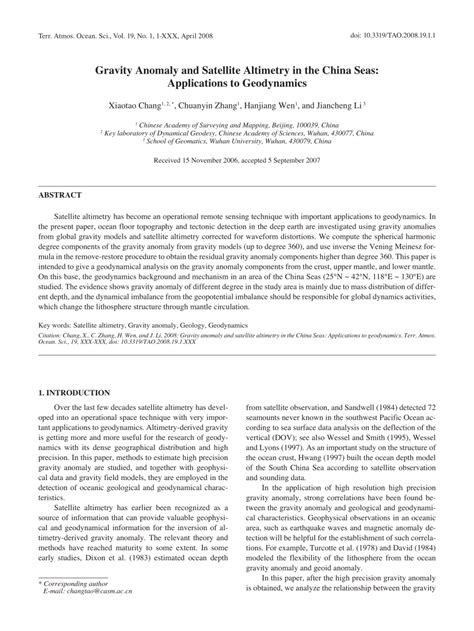 Pdf Gravity Anomaly And Satellite Altimetry In The China Seas Applications To Geodynamics