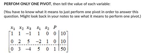 Solved PERFOM ONLY ONE PIVOT Then Tell The Value Of Each Chegg Com