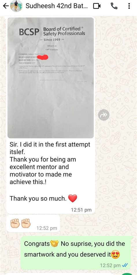 Gireesh Suresh Csp Crsp Cmiosh On Linkedin Hse Csp Results Exam Success