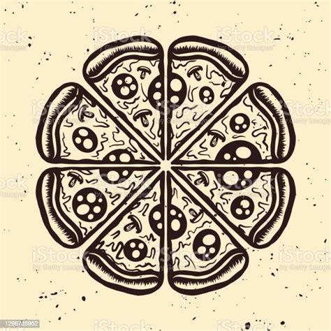 탈착식 그런지 질감으로 가벼운 배경에 고립 된 손으로 그린 빈티지 스타일의 피자 페퍼로니 벡터 일러스트레이션 가득 찬에 대한 스톡 벡터 아트 및 기타 이미지 Istock