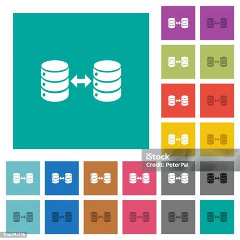 Syncronize Databases Square Flat Multi Colored Icons Stock Illustration