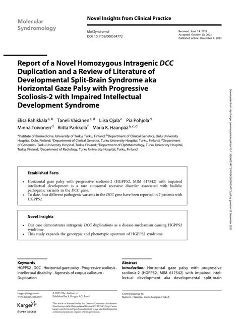 Pdf Report Of A Novel Homozygous Intragenic Dcc Duplication And A Review Of Literature Of